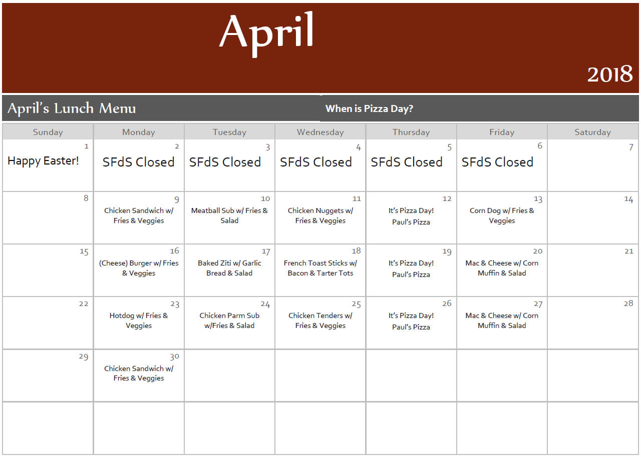 Check out our school cafeteria calendar to make sure that you never ...