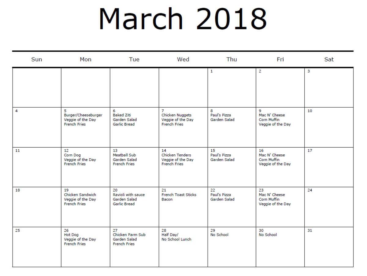 Check out our school cafeteria calendar to make sure that you never ...